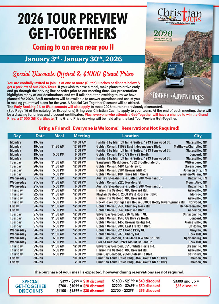 Christian Tours - Bus tours, Adventure tours, Christian travel - 2026 ...